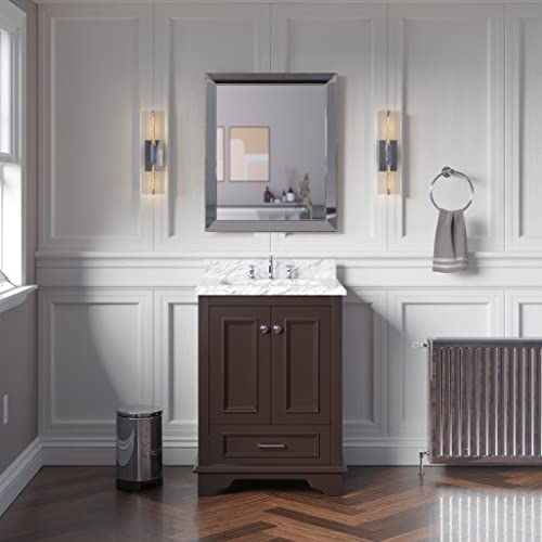 Nantucket 24-inch Bathroom Vanity (Chocolate/Carrara): Includes Chocolate Cabinet with Authentic Italian Carrara Marble Countertop and White Ceramic Sink