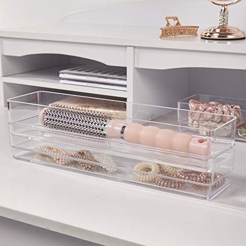 STORi SimpleSort 6-Piece Stackable Clear Drawer Organizer Set | 12" x 3" x 2" Rectangle Trays | Narrow Makeup Vanity Storage Bins and Office Desk Drawer Dividers | Made in USA