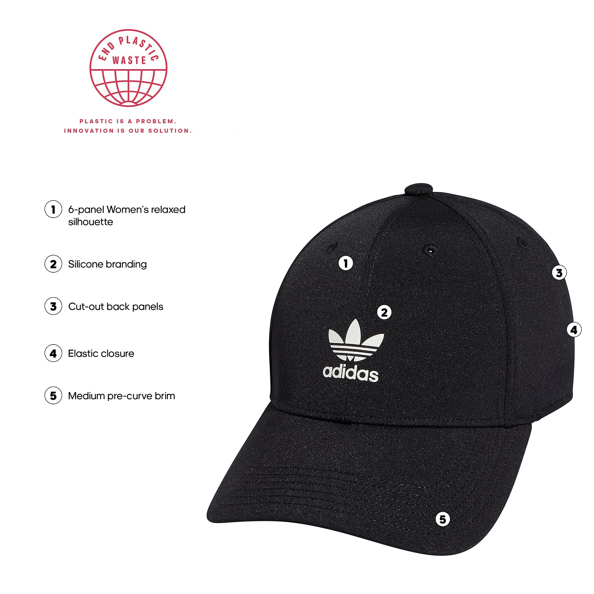 adidas Originals Women's Backless Ponytail Hat Adjustable Fit Baseball Cap, Black/White, One Size
