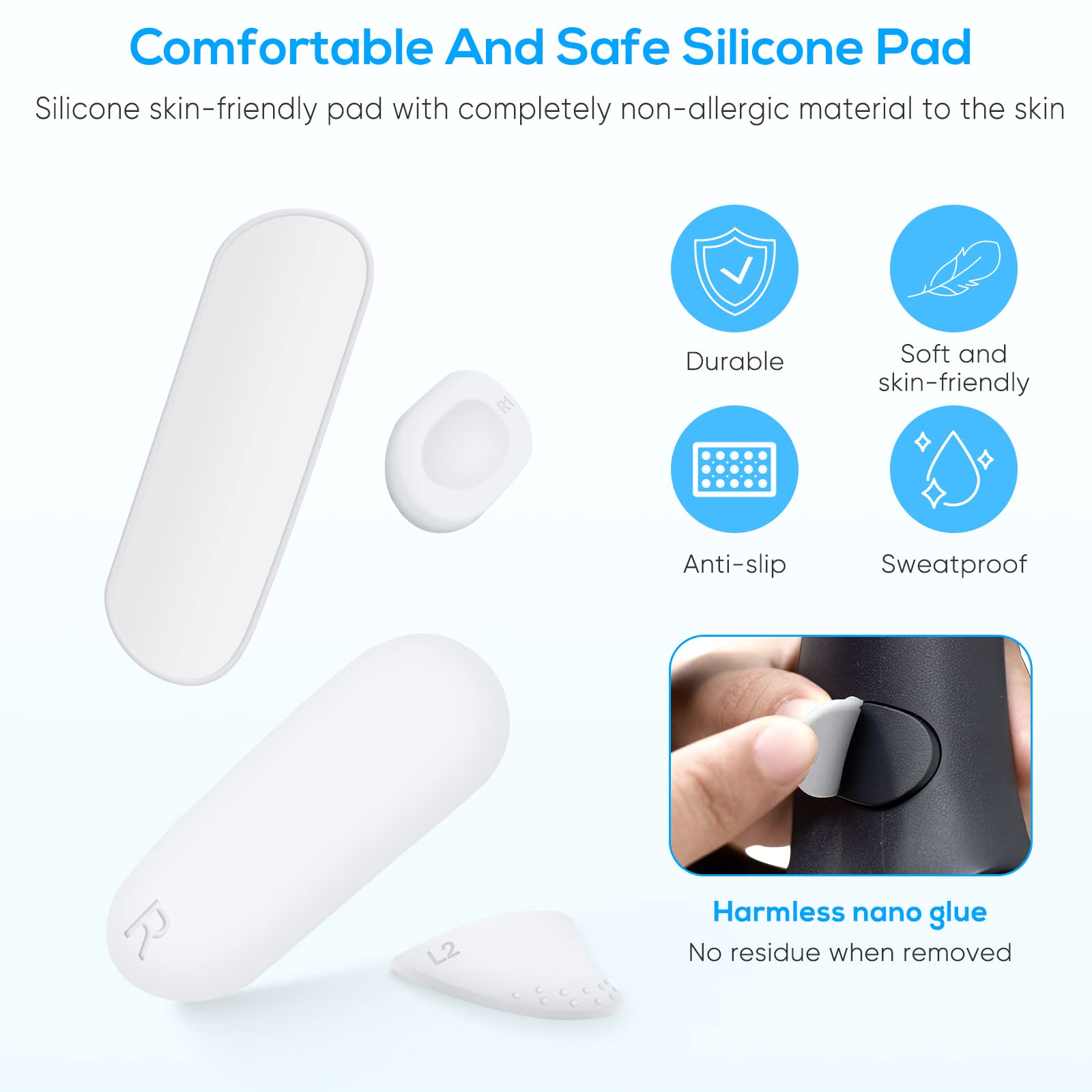 Anti-Slip Silicone Pad for PS VR2 Sense Controller, MENEEA Sweatproof Trigger Extender Pad for Playstation VR2 Gamepad, Cover Accessories Kit for PS VR2 Gaming Gamepad Grip, No Tools No Glue Residue
