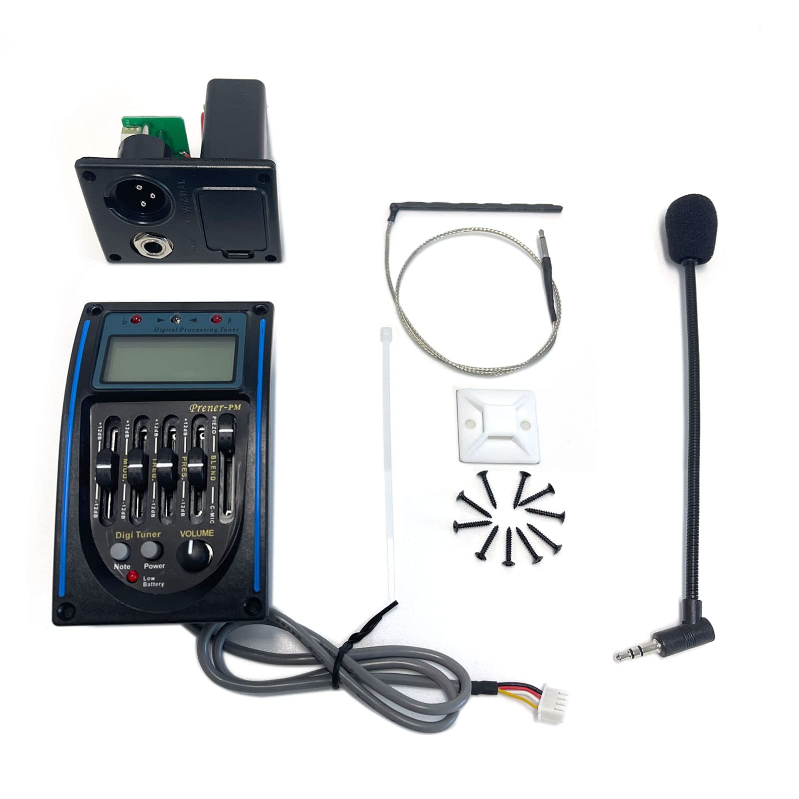 Acoustic Guitar Pickup,5 Band EQ Equalizer Guitar Preamp Piezo Pickup Tuner with Mic LCD Display