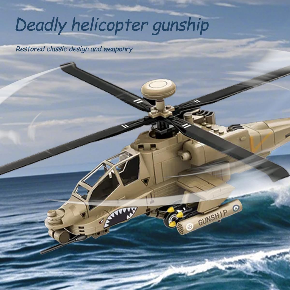 DAHONPA AH-64 Apache Helicopter Military Army Airplane Building Bricks Set, 255 Pieces Air-Force Build Blocks Toy, Gift for Kid and Adult.