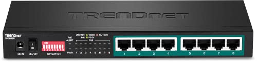 TRENDnet 8-Port Gigabit Long Range Poe+ Switch, TPE-LG80, 65W Poe Budget, Ethernet/Network Switch, Long-Range Poe+ Extends Range Up to 200M (656 ft.), 16 Gbps Switching Capacity, Lifetime Protection