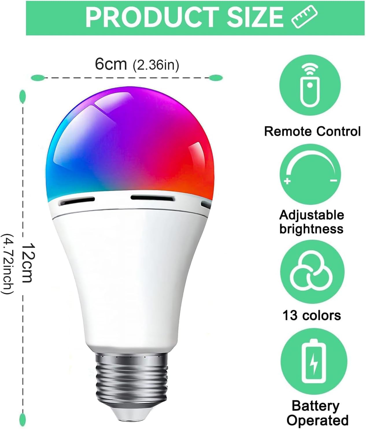 Rechargeable Battery Operated Light Bulb,400LM,60W Equivalent,E26 Detachable Charging Lamp Bulb,2500mA,16 Color Temperature,Remote Control Puck Emergency Lamp,Dimmer,for Non-Hardwired,1Pack