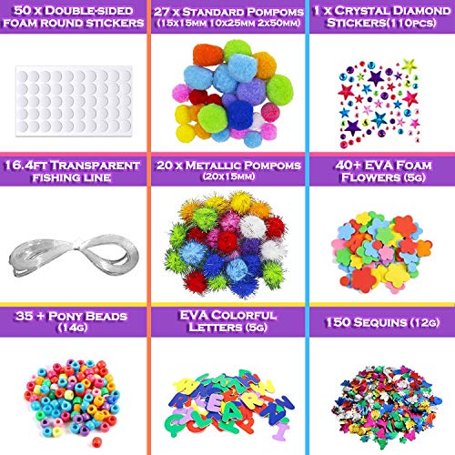 MOISO Kids Crafts and Art Supplies Jar Kit - 560+ Piece Set - Make Bracelets and Necklaces - Plus Glitter Glue, Construction Paper, Colored Popsicle Sticks, Google Eyes, Pipe CleanersâŚ