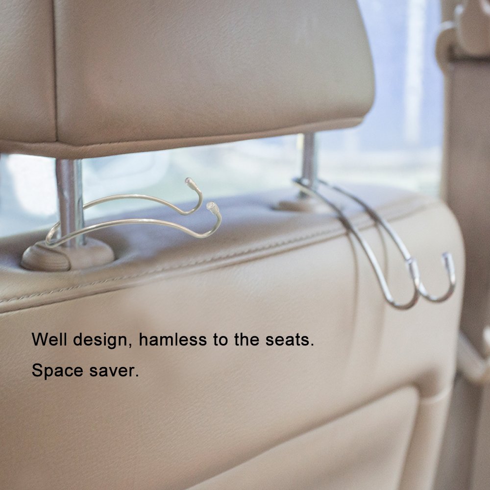 DaKuan 10 Packs Vehicle Headrest Hooks, Durable Seat Hanger for Hanging Handbag, Grocery Bag with Air Conditioner Brush