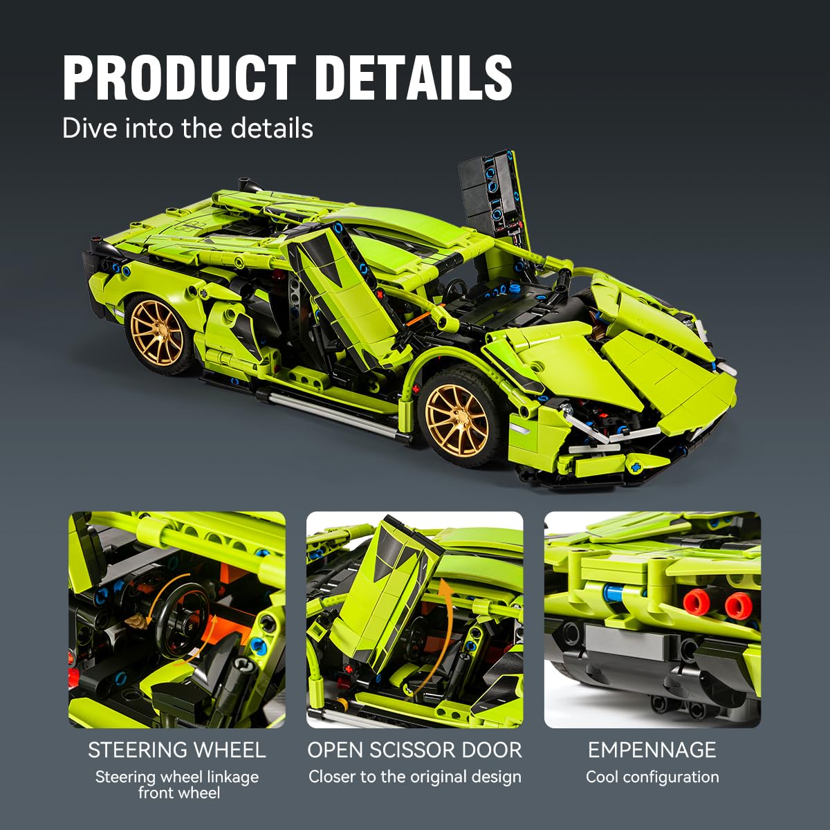 DAHONPA Green Sports Car MOC Building Blocks Kit, 1:14 Scale Sports Car Model Toys(1268 Pcs), Static Version, no Power Pack, Gift for Adults and Kids
