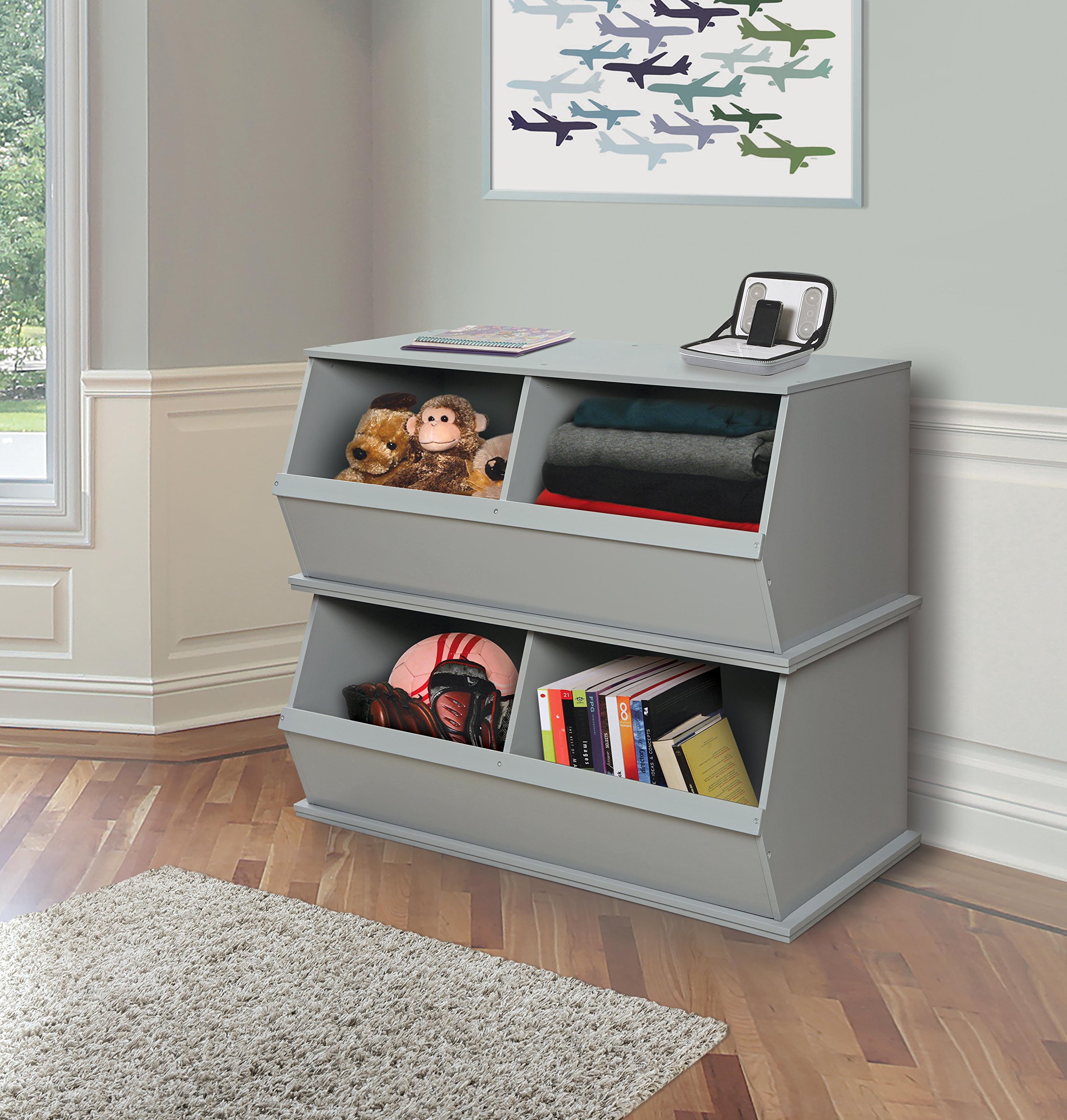 Stackable Wooden 2 Bin Open Storage Toy Organizing Cubby