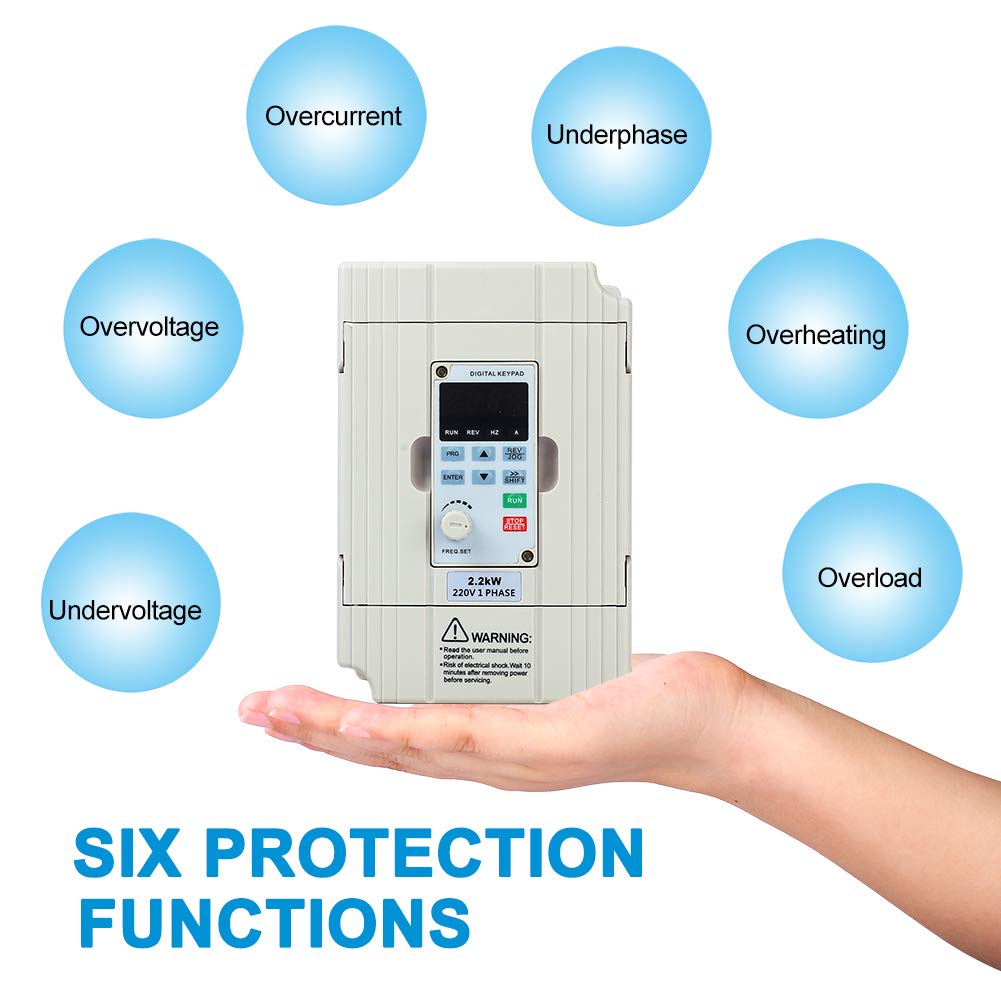 LAPOND Single Phase to 3 Phase Converter, 2.2KW 3HP VFD 220V 10A Output Variable Frequency Drive Vector Control Inverter for Spindle Motor CNC Speed Control,SVD-ES Series