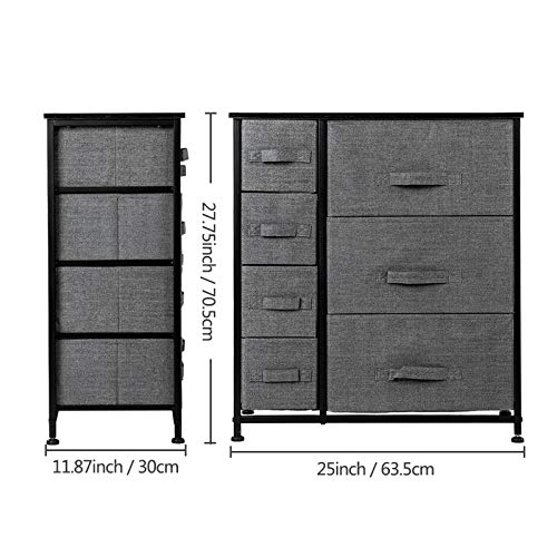 Kcelarec Drawer Dresser Storage Organizer 7-Drawer Closet Shelves, Sturdy Steel Frame Wood Top with Easy Pull Fabric Bins for Clothing, Blankets (Grey)