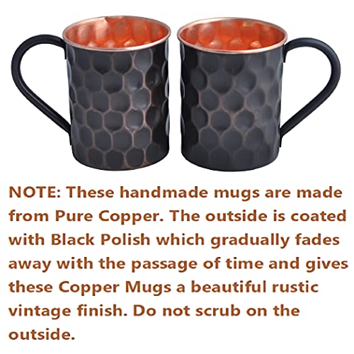 Staglife Black Diamond Moscow Mule Copper Mugs & Copper Cups for Moscow Mules Hammered Finish Set of 2