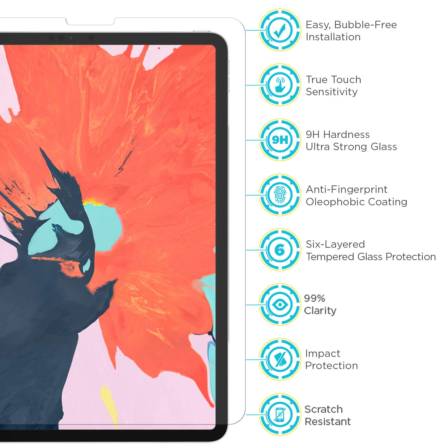 Tech Armor Screen Protector for iPad Pro 12.9 Inch 2022/2021/2020/2018 (6th/5th/4th/3rd) Model, 9 H Hardness Liquid Retina Display, Face ID Compatible, Ballistic Tempered Glass 1 Pack