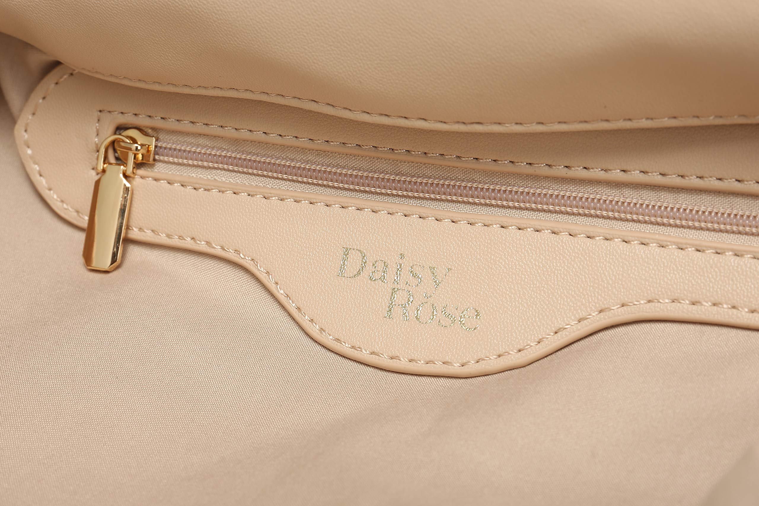 Daisy Rose Quilted Chevron Shoulder Cross Body Bag with Top Handle, PU Vegan Leather - Beige