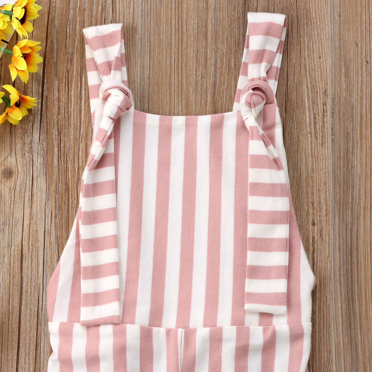 ZAXARRA Toddler Baby Girl Stripes Bell-Bottom Jumpsuit Romper Overalls Long Pants Outfits (1-2 Years, Brown Pink)