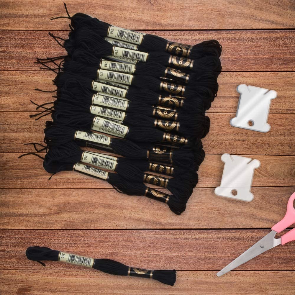 Acrice 25 Skeins White Embroidery Floss Black Embroidery Threads Cotton Cross Stitch Threads for Friendship Bracelet String and DIY Embroidery Project (25 Skeins White)