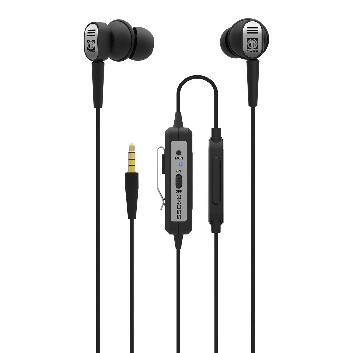 Koss QZ Buds in-Ear Active Noise Cancelling Earbuds, in-Line Microphone and Touch Remote Control, Monitor Mode, Carry Case Included, Wired with 3.5mm Plug, Black