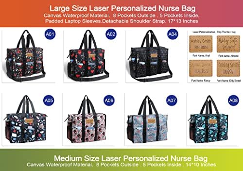 ABAMERICA Nursing Clinical Bag - Personalized Nursing Work Tote Bag With Zipper Pockets. Ideal For Nurses & Nursing Students. 2 Sizes. Laser Your Name Or Text In Usa.