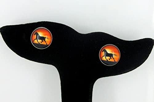 Stainless Steel Sunset Horse Print Glass Stud Earrings 12mm