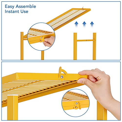 ShanSon Storage Shelves with Wheels 4 Tier Heavy Duty Foldable Metal Rack Storage Shelving Units for Garage Kitchen,Yellow
