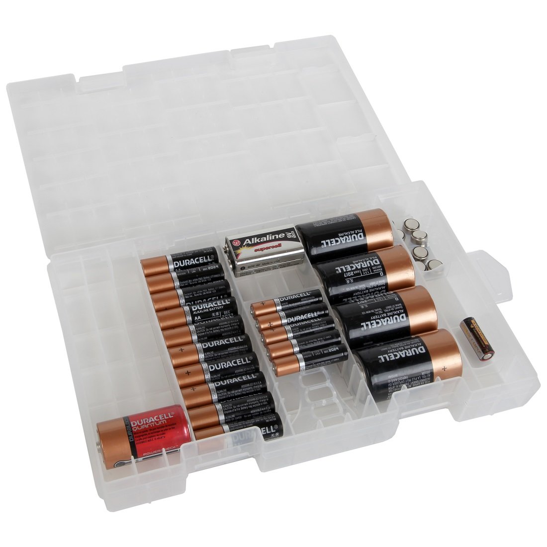 Home-X Battery Organizer Storage Case - Clear, See-Through Battery Holder - Battery Case for All Types of Batteries Including AA, AAA, C, D, and 9-Volt Batteries - Easy Access Battery Storage Case