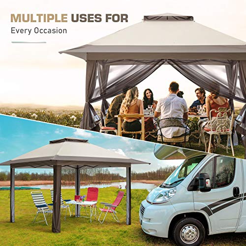 EAGLE PEAK 13x13 Pop-Up Gazebo Tent Instant w/Mosquito Netting,Outdoor Gazebo Canopy Easy Set-up Folding Shelter (Beige/Brown)