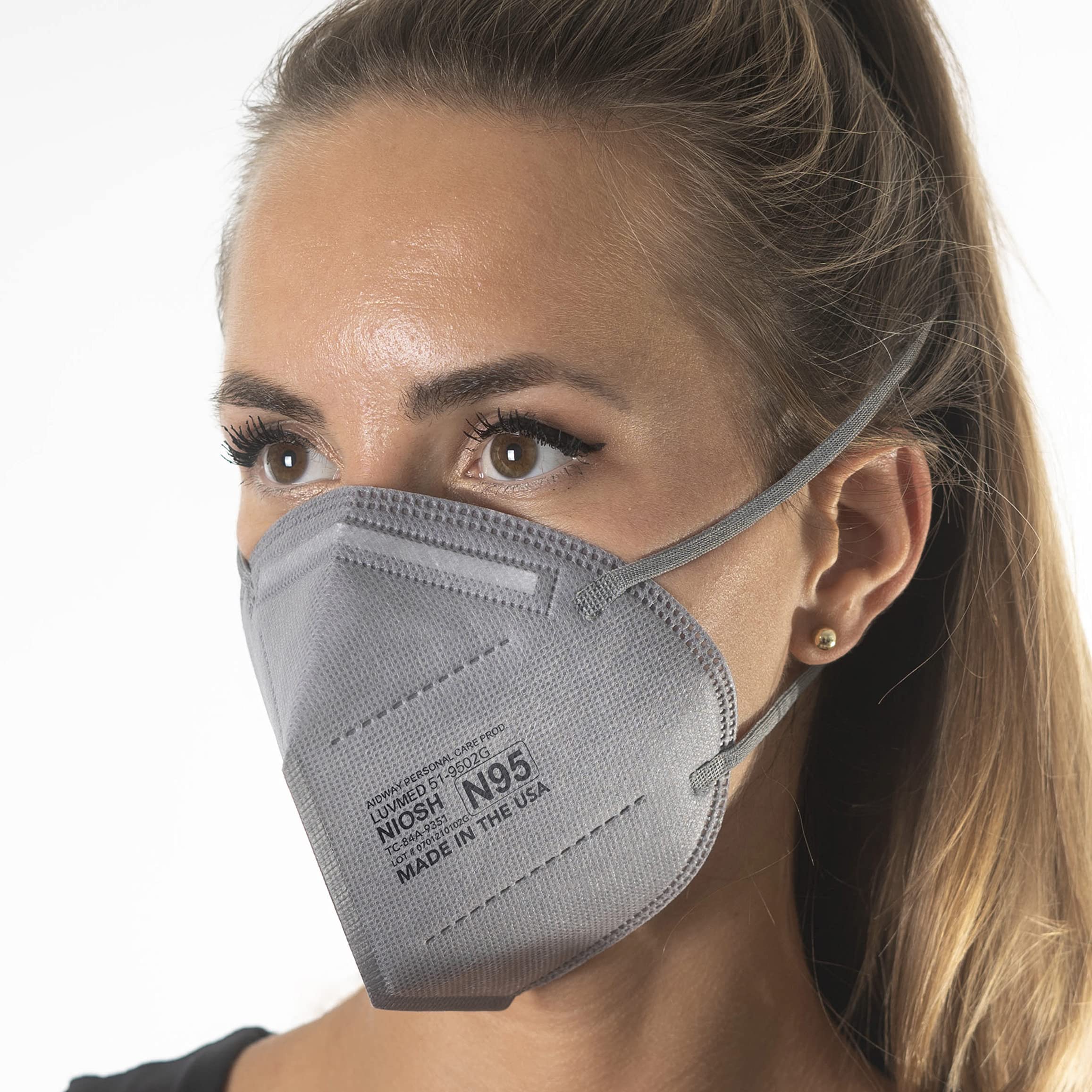 Aidway N95 Respirator - Made in USA - Protection from Dust & Airborne Contaminants - Disposable - 10 Count - Grey