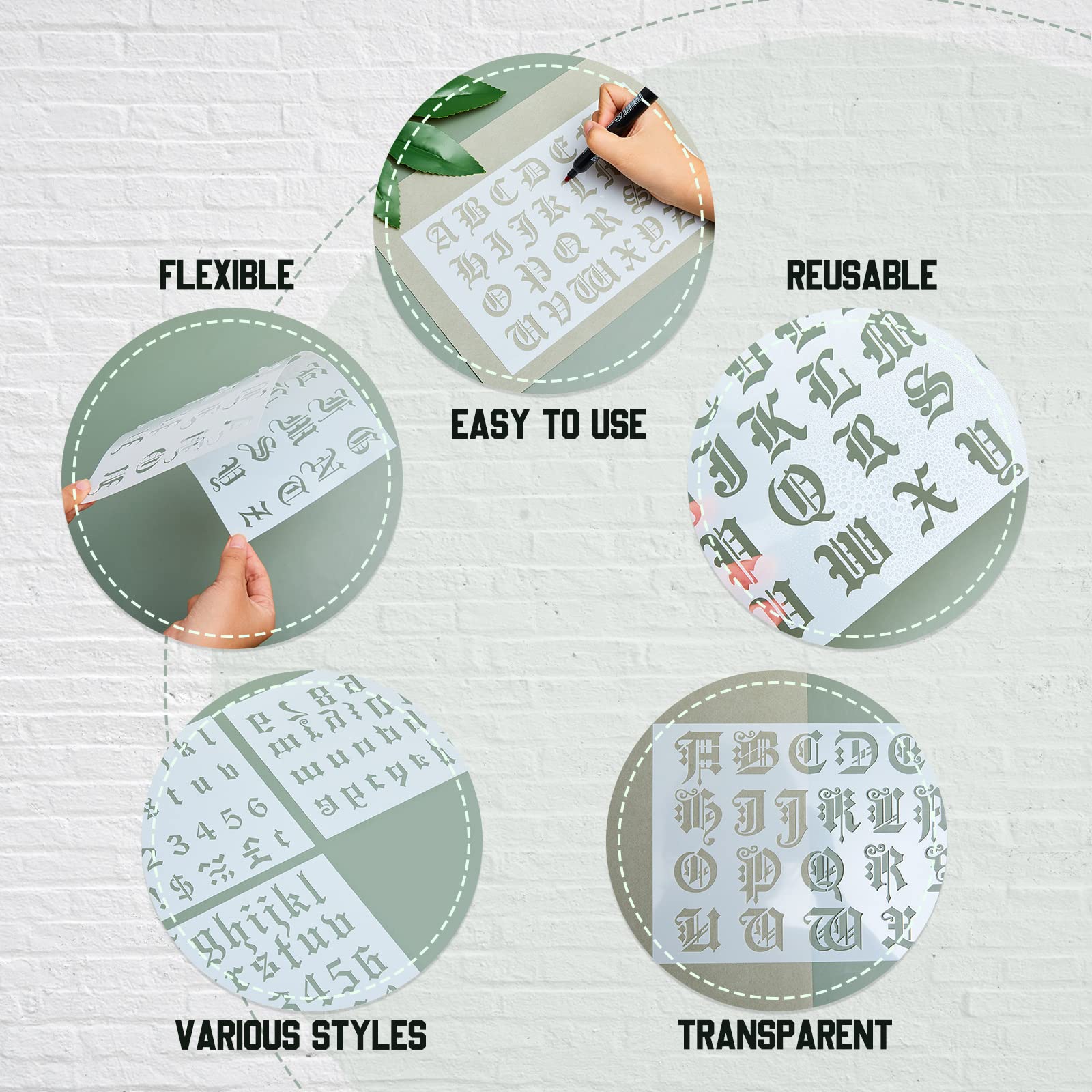 8 Pieces Lettering Stencils Calligraphy Letter Stencils Gothic Font Stencil Templates Alphabet Number Templates Plastic Number Drawing Painting Stencils for DIY Crafts Scrapbook (Funny Style)