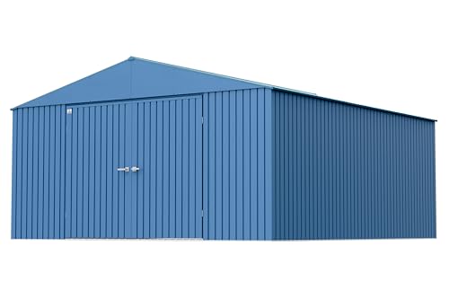 Arrow Shed Elite 14' x 16' Outdoor Lockable Gable Roof Steel Storage Shed Building, Blue Grey