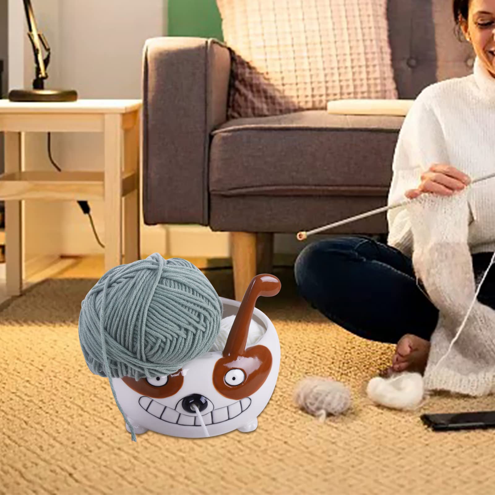 Vencer Ceramic Yarn Bowl Knitting Bowl,Craft Knitting Bowl,Handmade Ceramic Yarn Holder for Crochet and Knitting Accessories,Yarn Storage,Cat,VAY-002