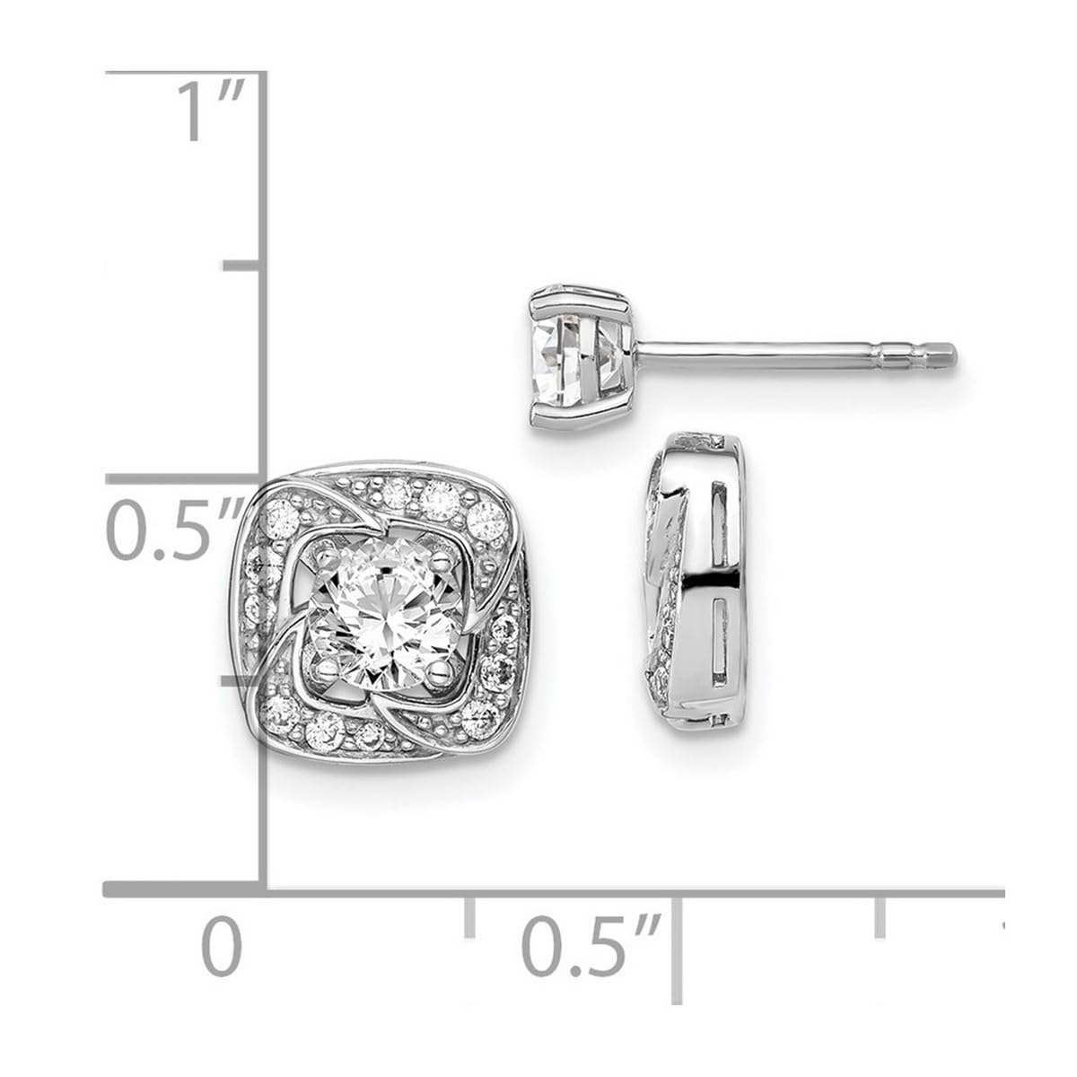 925 Sterling Silver Rhodium Plated 5mm Round CZ Cubic Zirconia Simulated Diamond Earrings With Square Jackets Measures 9.9x Jewelry for Women