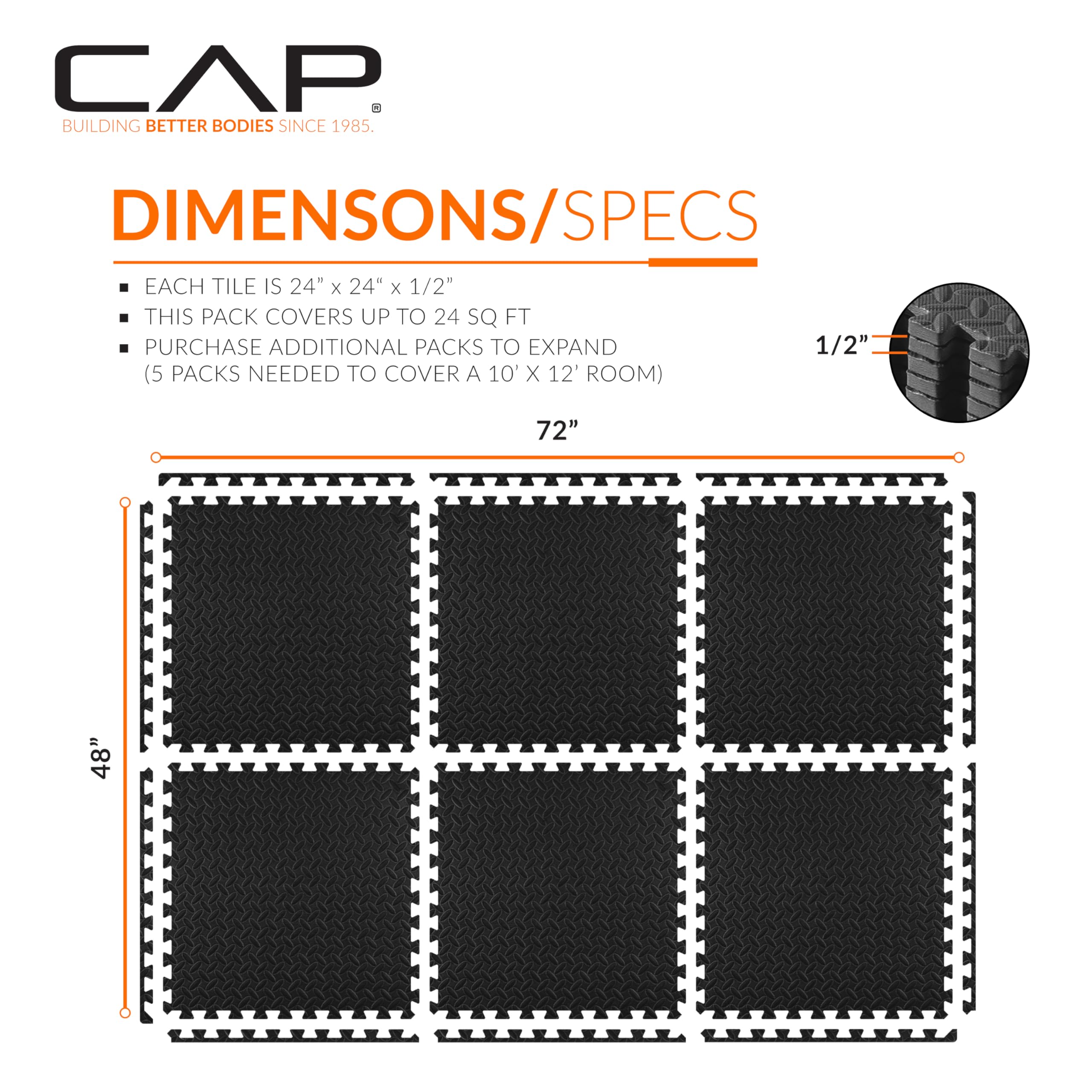CAP Puzzle Exercise Mat 24" x 24" x 1/2", 6 pieces