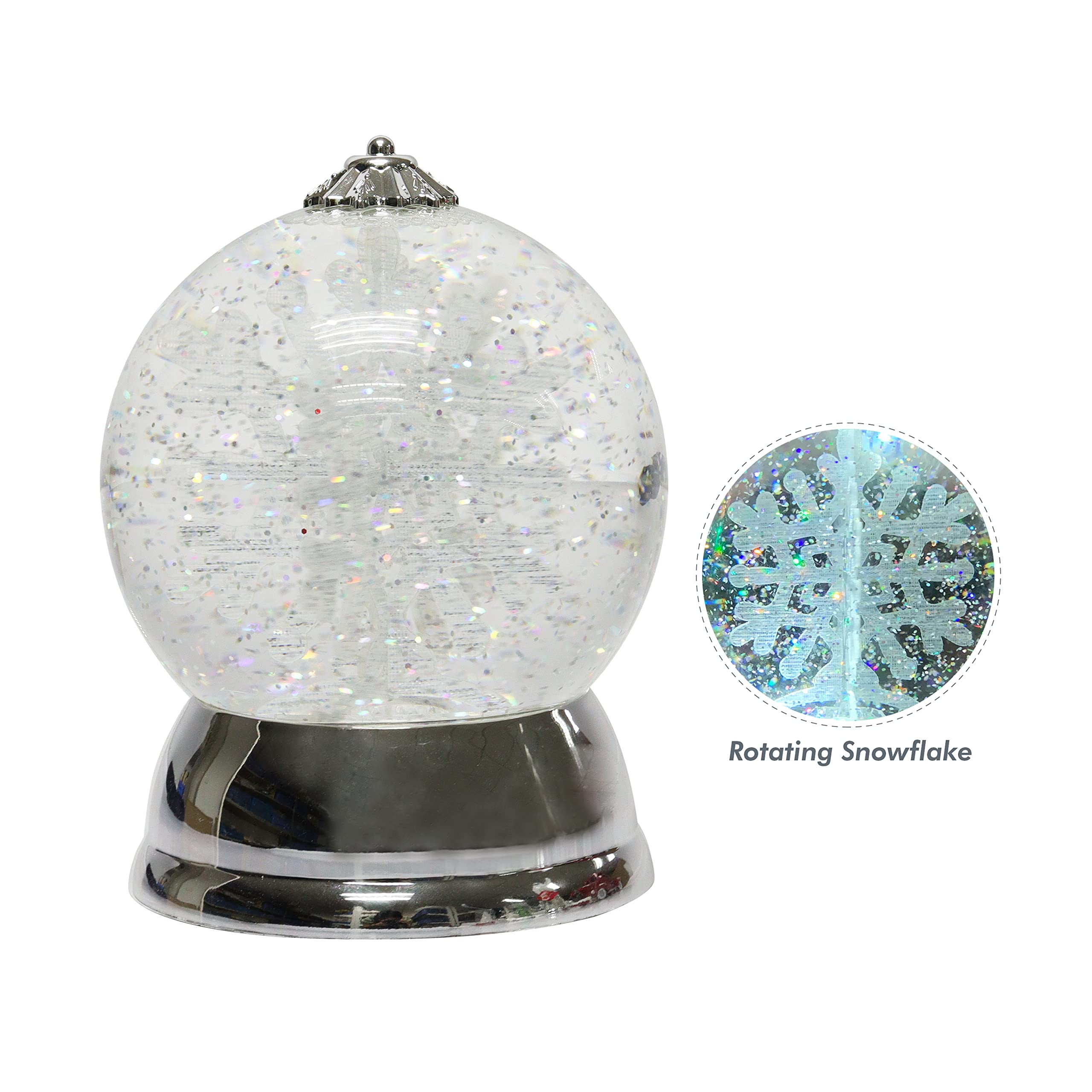 Christmas Decor Lighted Snow Globe with Spinning Snowflake, Battery Operated (not Included) - 6.5" H x 4.5" W x 4.5" D
