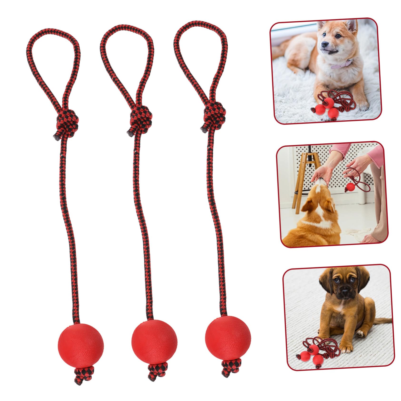 balacoo Training Pull Throw Toy 3pcs Dog Throwing Ball Rubber Ball on Rope Chuck It Stick Biting Rope for Fetch Ball Toy Dogs Fetch Toys Teething Toys for Puppies Chew The Ball