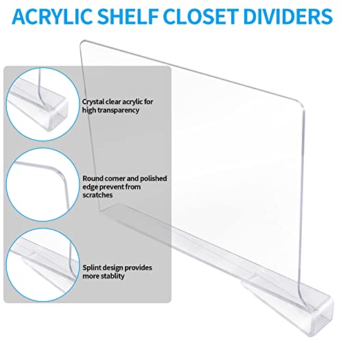 SUMAIDA Shelf Dividers for Closet Organization, Clear Acrylic Shelf Divider for Wooden Shelves, in Closets Shelf and Closet Separator in Bedroom, Kitchen and Office(8)