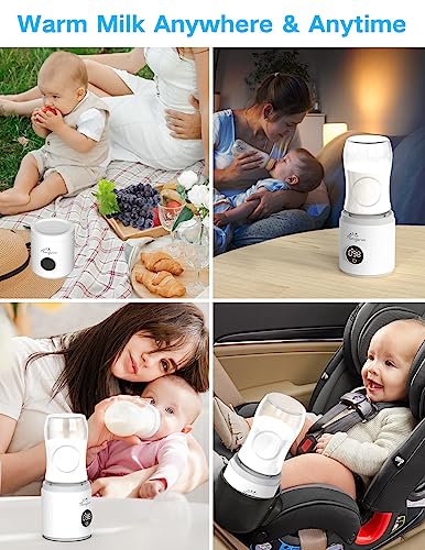 Bottle Warmer, Portable Bottle Warmer for Travel with 4 Adapters, LED Real-time Display & Rechargeable & Precise Temperature Control Travel Bottle Warmer for All Bottles for Breastmilk & Formula