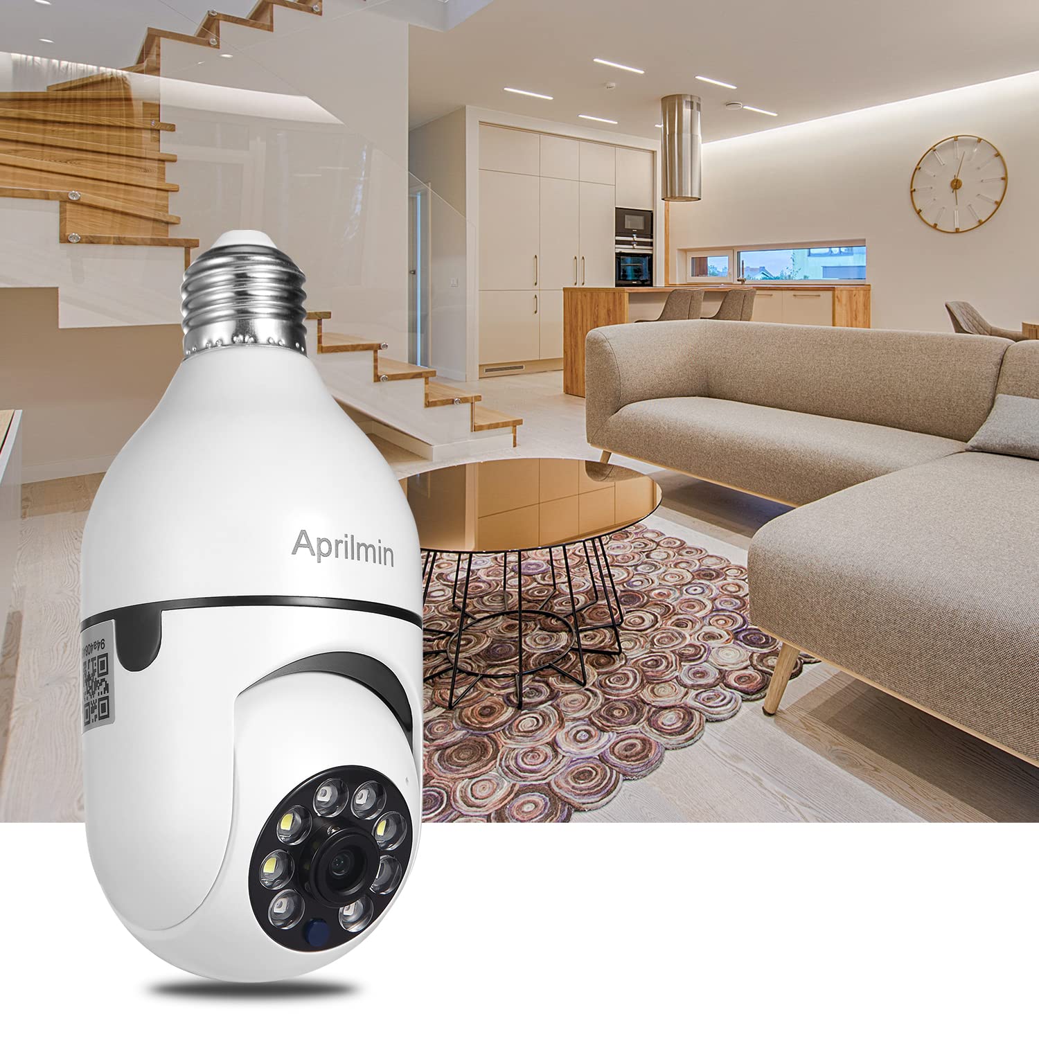 Aprilmin Light Bulb Security Camera,5G 2.4GHz WiFi PTZ Indoor Cameras 360° View,Motion Detection Alert, Color Night Vision, Two-Way Voice