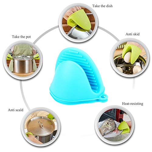 Acronde 2 Pairs Mini Oven Gloves Silicone Heat Resistant Cooking Pinch Mitts Potholder for Kitchen Cooking & Baking (Red and Blue)