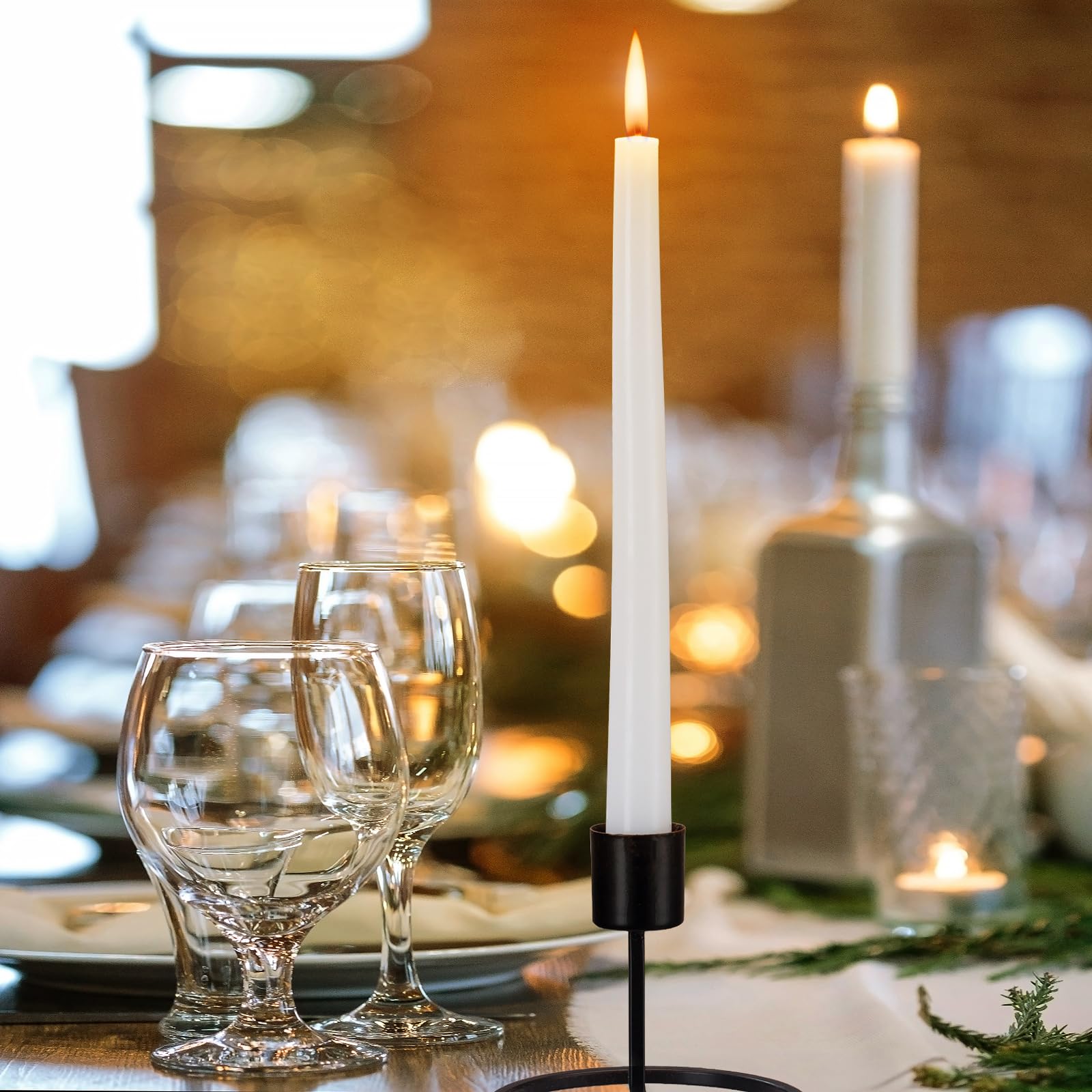 Pandaing 36 Pack White Taper Candles, 7-8 Hours Burn Time, Unscented and Smokeless, 4/5 x 10 Inch Dinner Candle Set for Household, Wedding, Party and Home Décor Candlesticks