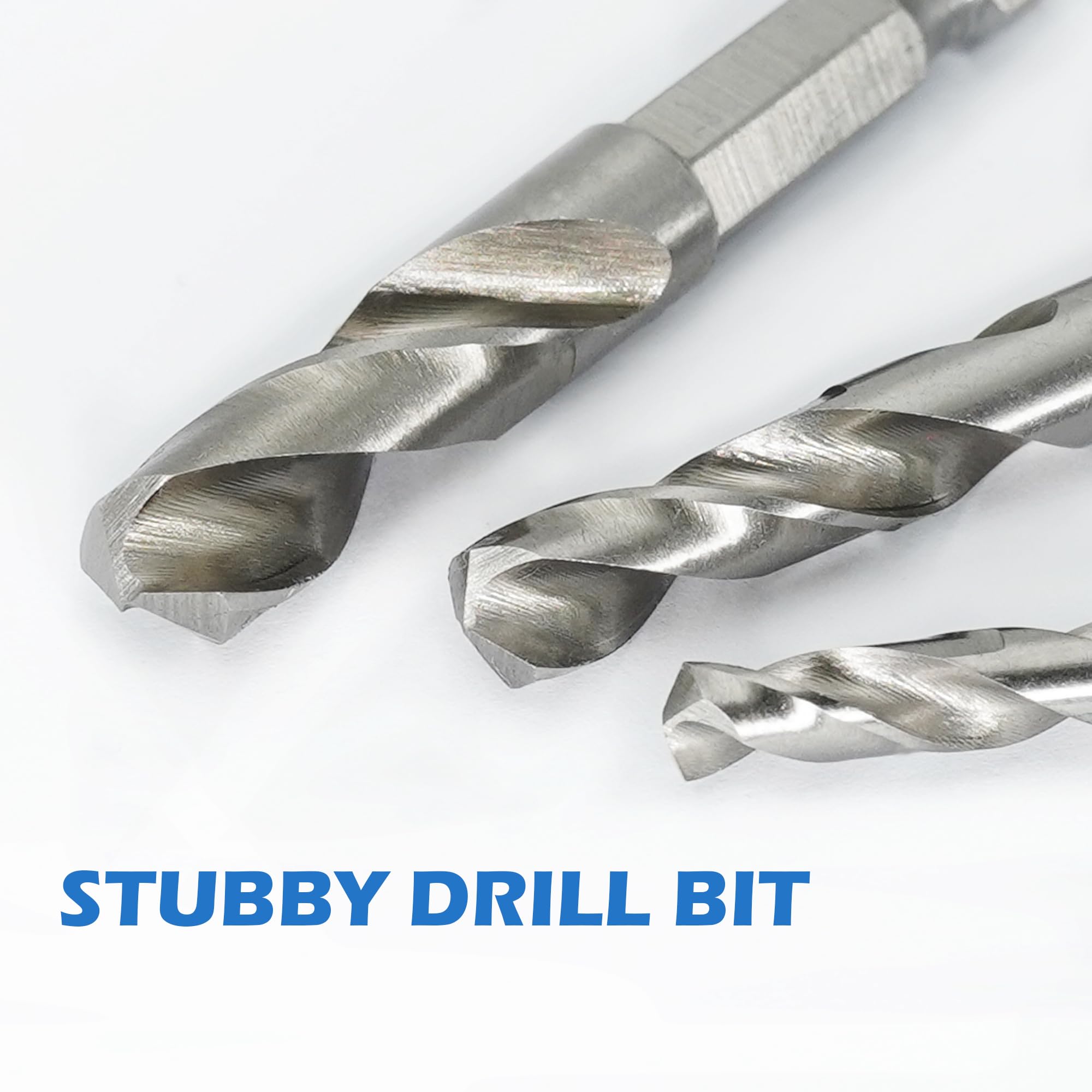 APRW Stubby Drill Bit Set for Metal,6 pcs 1/4" Hex Shank M2 HSS for Quick Change,Short Drill Bits for Right Angle Adapter and Tight Spaces,Metal Drill Bit Set for Steel, Wood, Plastic, etc.