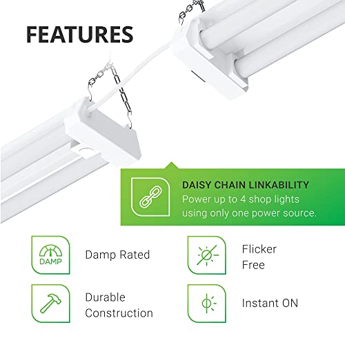 Sunco Motion Sensor 4ft LED Shop Light, Garage Lights Ceiling LED Plug in Fixtures, 40W, 5000K Daylight, Frosted, Motion Activated, Linkable Suspension Mount, ETL, Energy Star 4 Pack