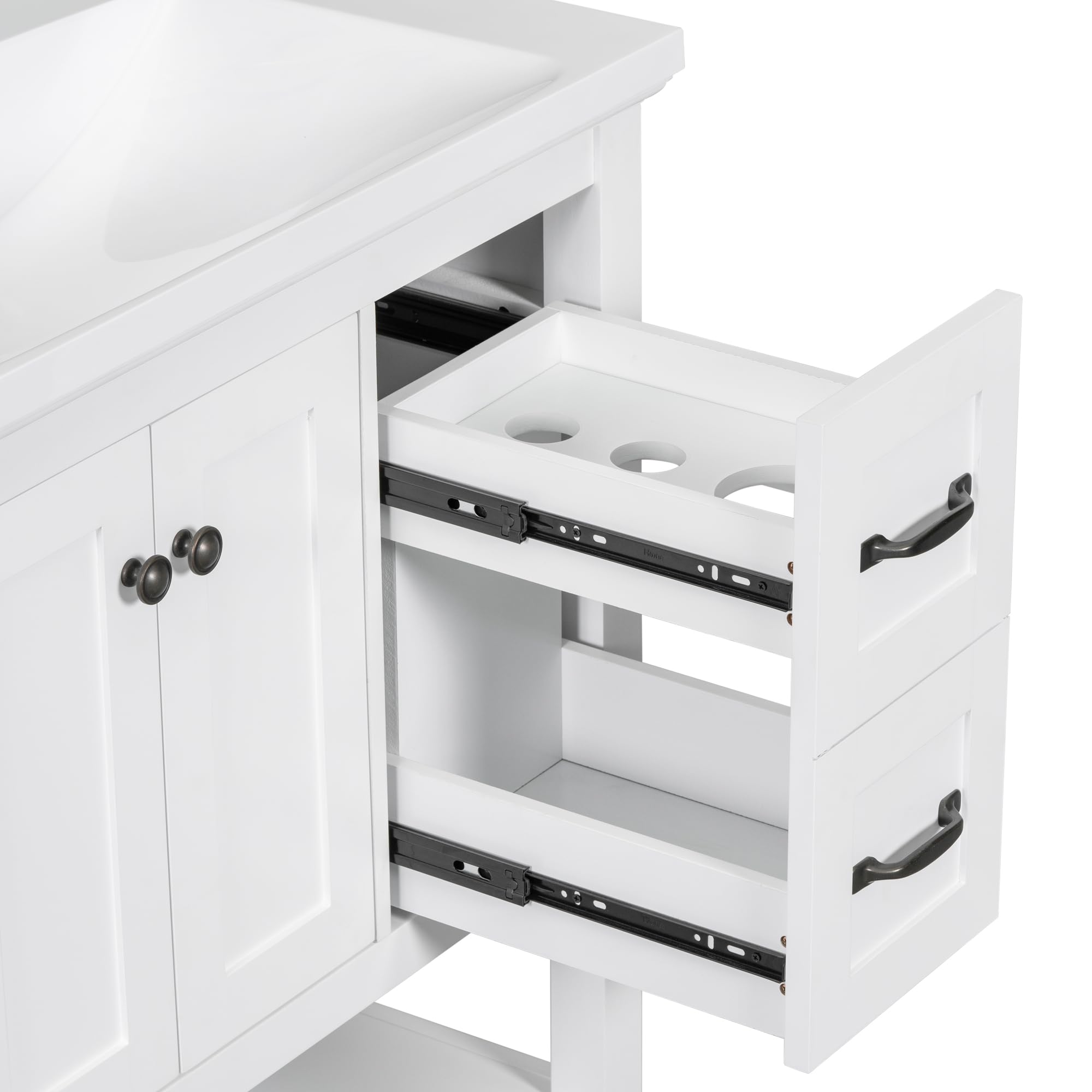 Ataucjin 30" Bathroom Vanity with Ceramic Sink Top, Solid Wood Bathroom Storage Cabinet Bath Vanity with Two Tiers Drawer and Soft Closing Doors(Delivery in Two Boxes)