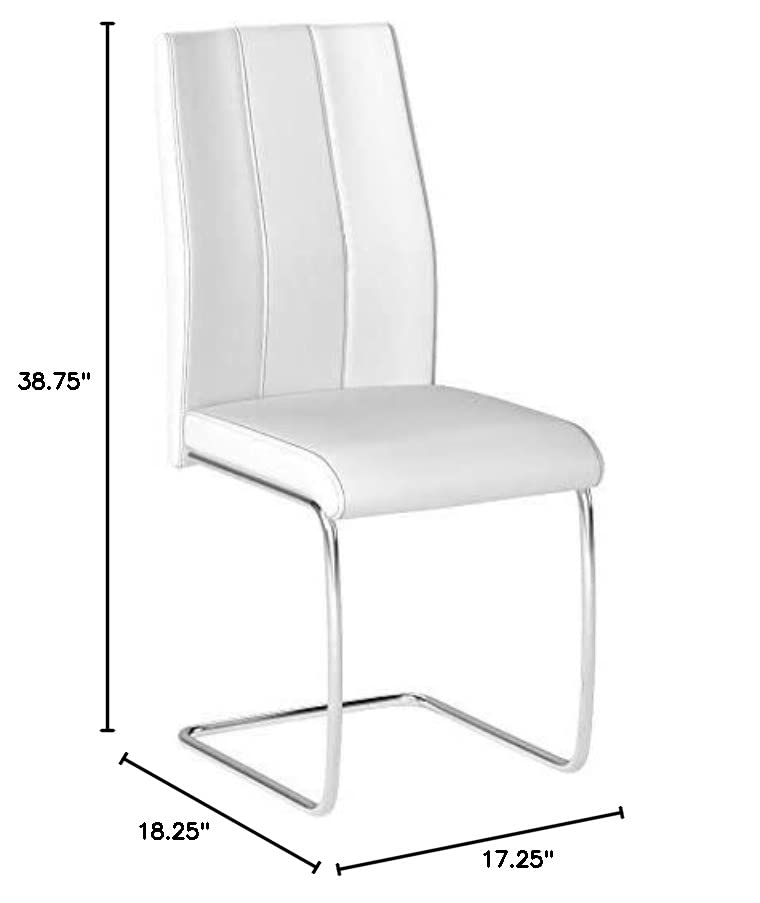 Monarch Specialties 2 Piece DINING CHAIR-2PCS/ 39" H/WHITE LEATHER-LOOK/CHROME, 17.25" L x 20.25" D x 38.75" H