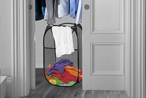 SunCaptor Mesh Popup Laundry Hamper - Portable, Durable Handles, Collapsible for Storage and Easy to Open. Folding Pop-Up Clothes Hampers are Great for The Kids Room, College Dorm or Travel. (Black)