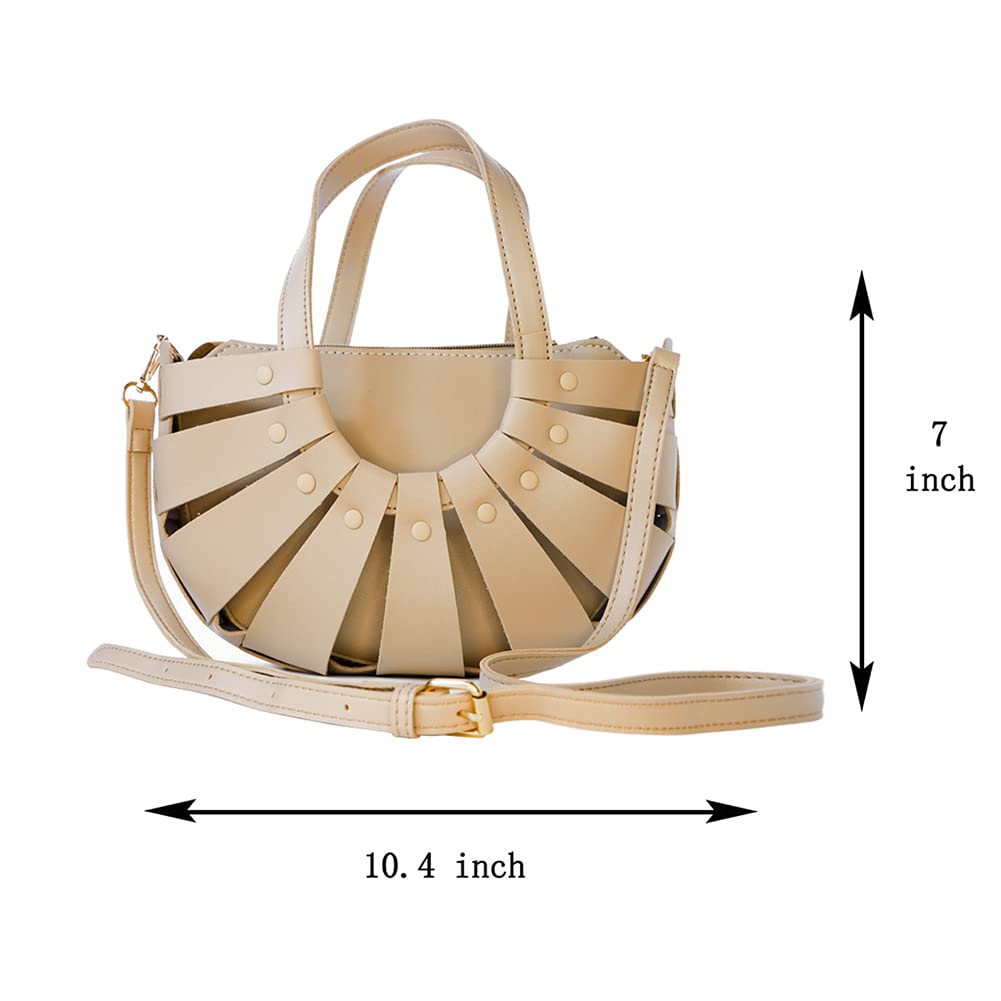 ADYAQRI Hollow semi-circular women's shoulder bag, summer soft leather woven crossbody bag, Stitching portable ladies handbag