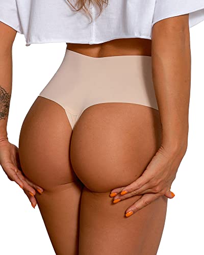 DEANGELMON Women Seamless Thongs No Show Thong Underwear Workout Panties High Waist Tanga Multiple Pack (4P1,M)