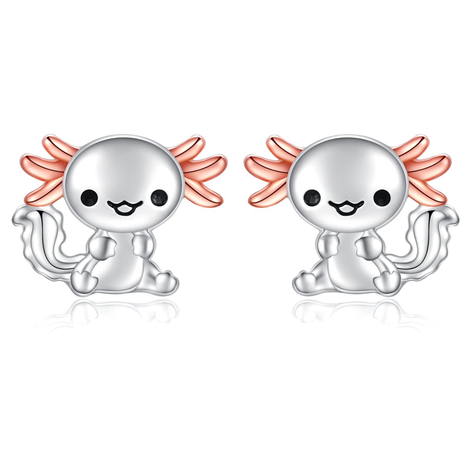 925 Sterling Silver Axolotl Earrings Stud Necklace Hypoallergenic Cute Animal Jewelry Gifts for Women (Earrings)