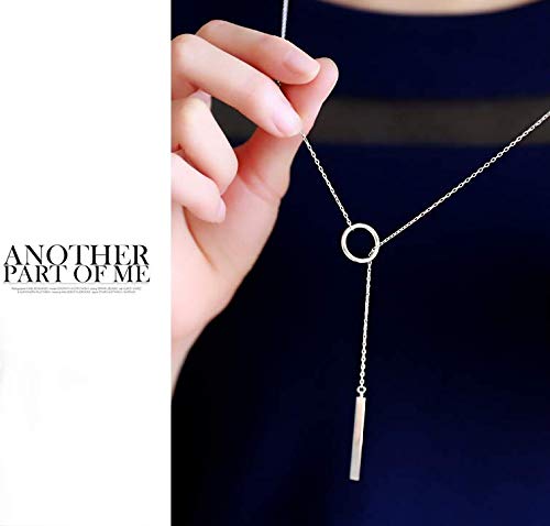 925 Sterling Silver Round Stick Cross Bar Lariat Y Pendant Necklace Long Tassel Sweater Chain for Women Gift (Sterling Silver)