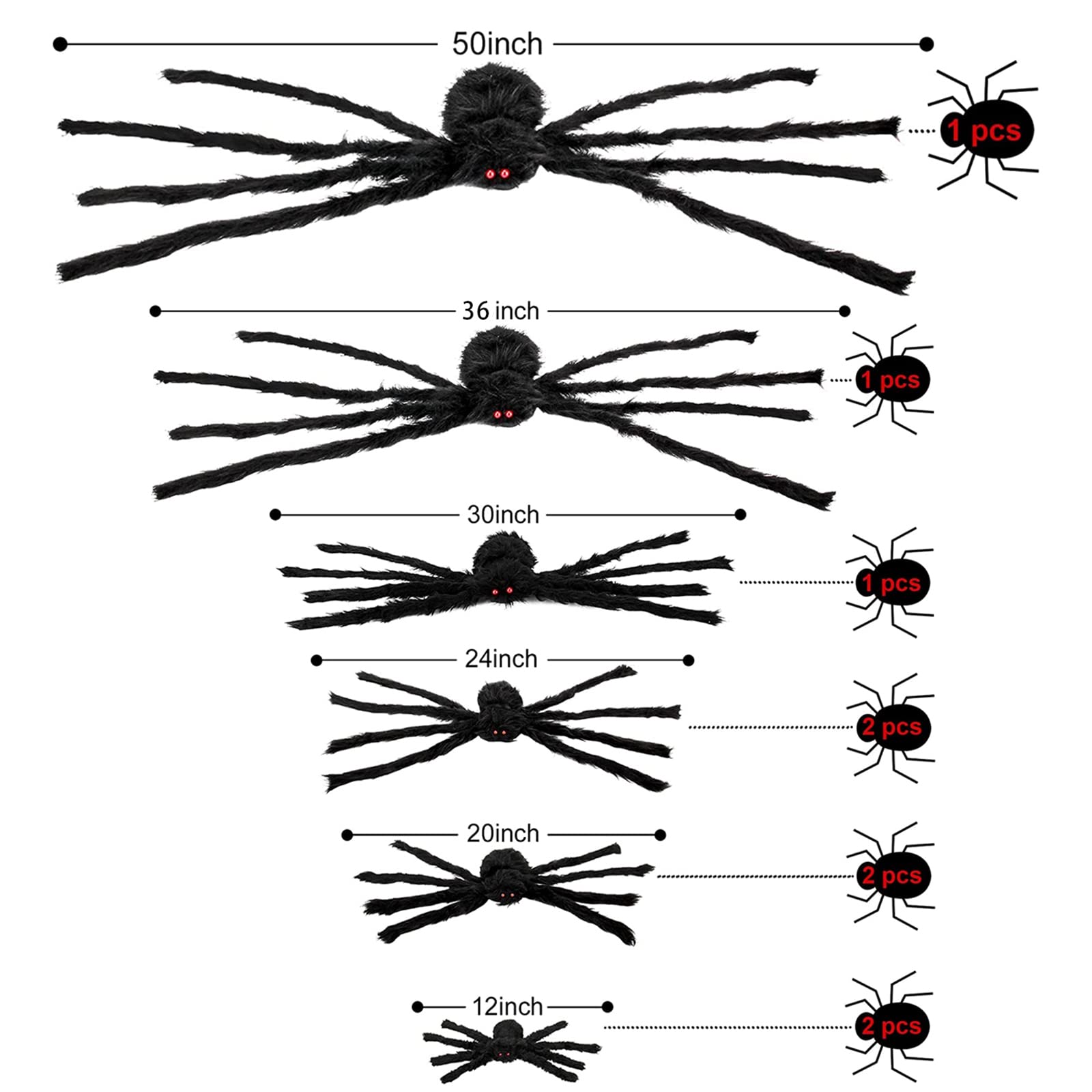 9PCS Giant Spider Outdoor Halloween Decorations Realistic Large Scary Spider Props Scary Giant Spider Halloween Decorations for Outside Yard Garden Lawn Party (9 PCS Giant Spider)