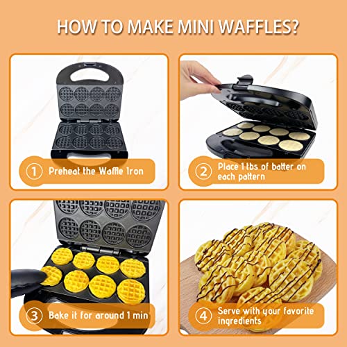 FineMade Mini Waffle Maker Machine, Small Waffle Bites Maker for Kids, Makes 8 x 2β Tiny Waffle Bites, Ideal for Breakfast, Snacks, Desserts and More