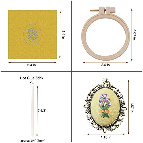 ZOCONE 4 Packs Embroidery Necklace Kit, Embroidery Pendant Kit Mini Cross Stitch Kit with Hoop, Necklace, Pendant, Stamped Pattern Cloth, Instructions, etc, Embroidery Kit for Adults